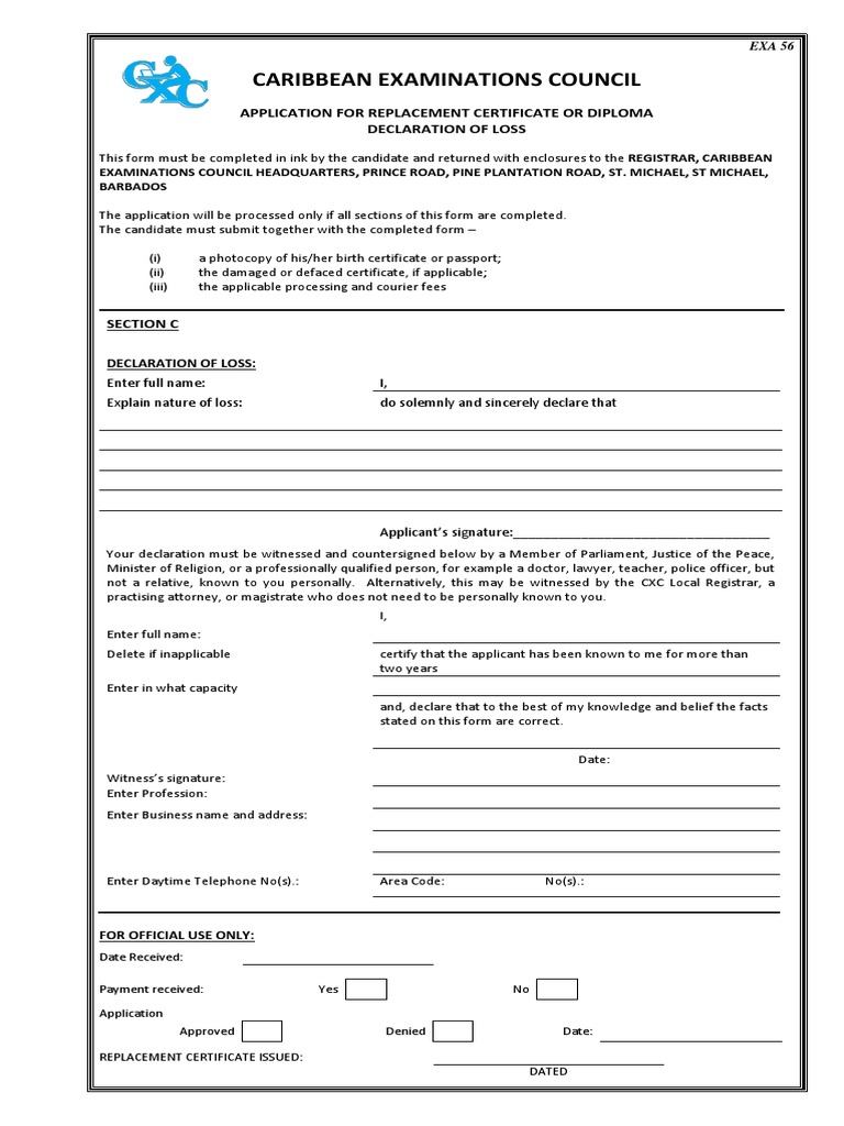 Replacement Cert Declaration Form - Rev18dec | PDF | Fee | Justice Of ...