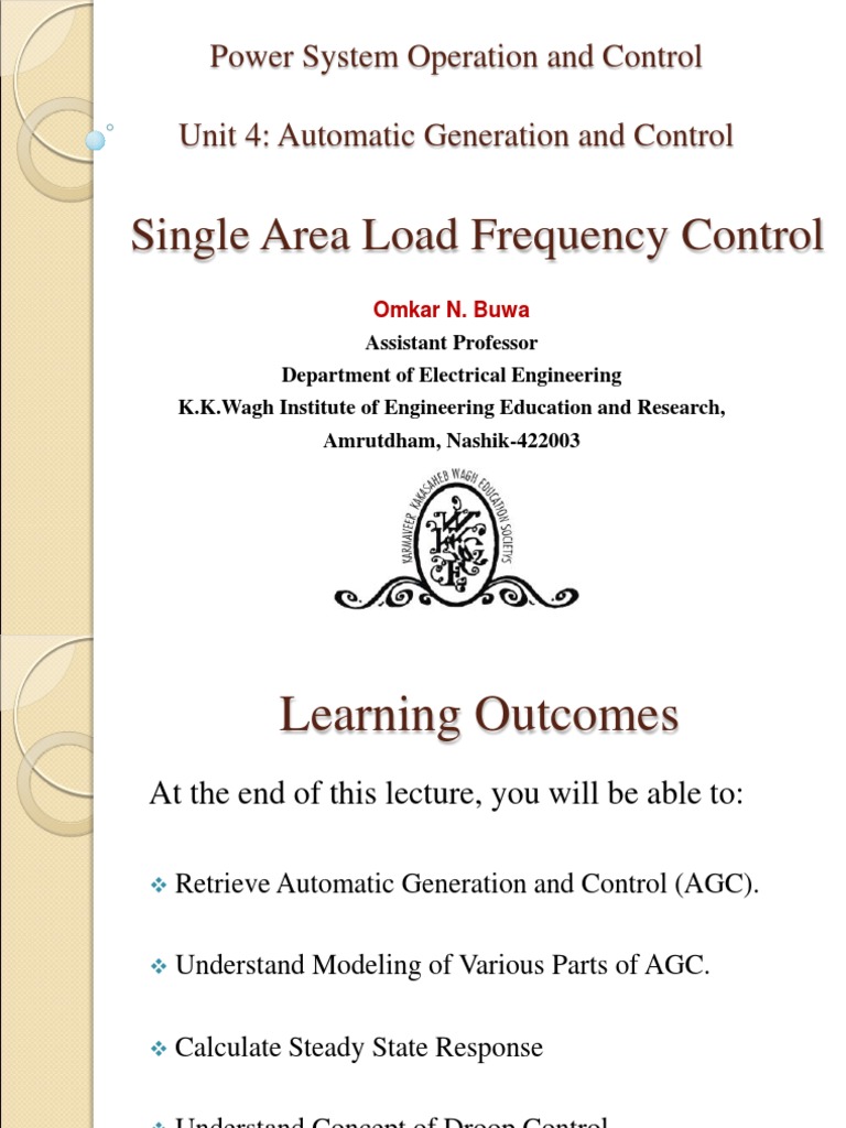 Single Area Load Frequency Control: Power System Operation and Control ...