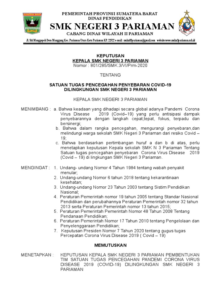 Sk Satuan Tugas Covid 19 Pdf