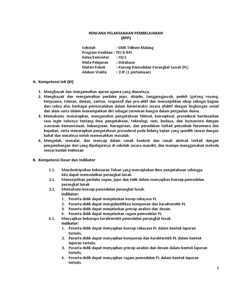 RPP Pemodelan Perangkat Lunak Kelas Xi RPL | PDF | Karier & Perkembangan