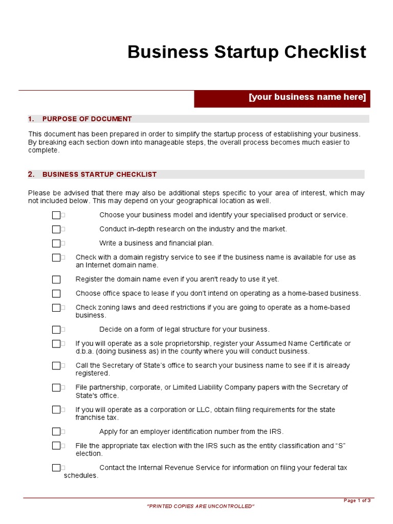 Business Startup Checklist | PDF | Limited Liability Company | Taxes