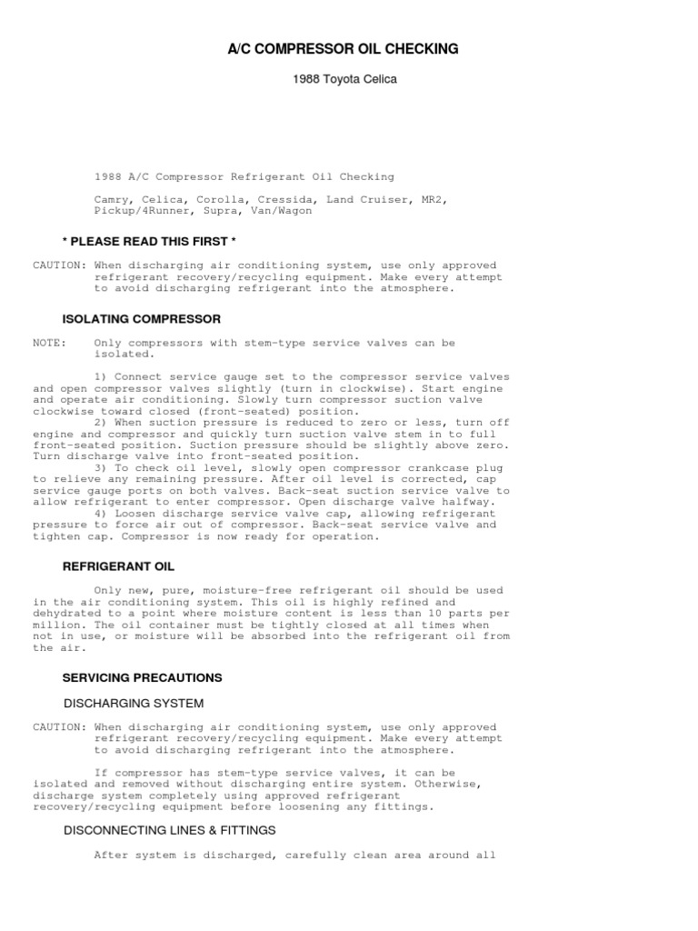Ac Compressor Oil Checking | PDF | Leak | Air Conditioning