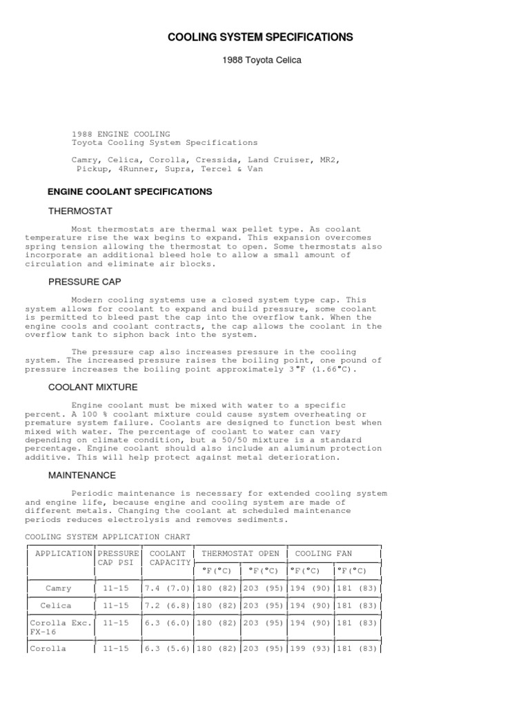 Cooling System Specifications | PDF | Coolant | Thermostat