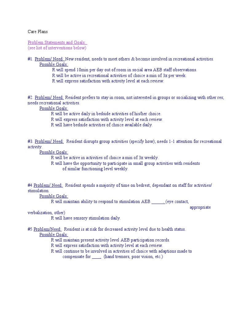 Problem Statements and Goals: (See List of Interventions Below) | PDF ...