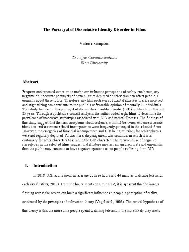 The Portrayal of Dissociative Identity Disorder in Films | PDF | Mental ...