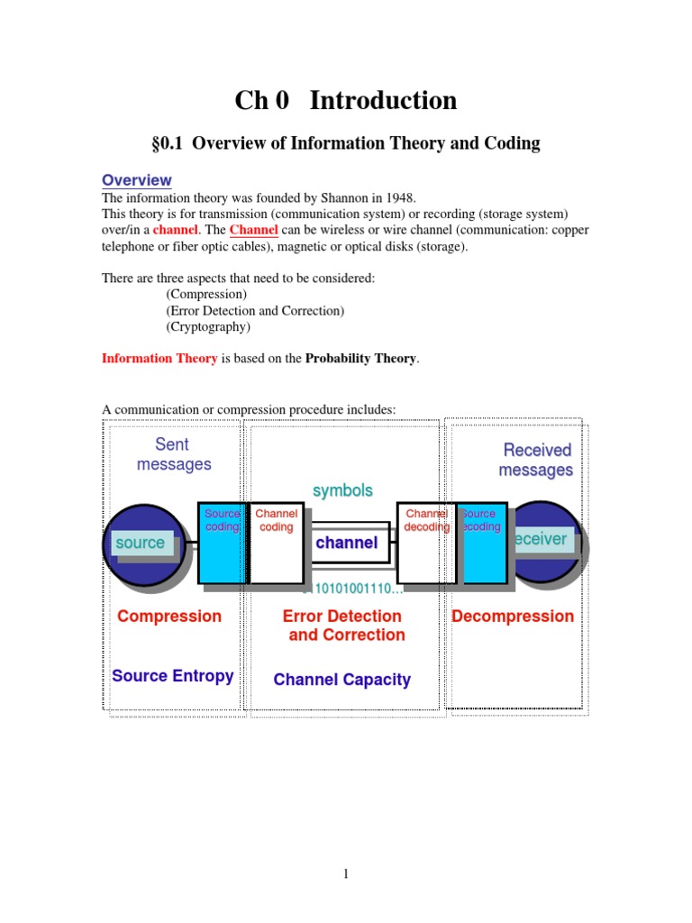 CH 0 Introduction: 0.1 Overview of Information Theory and Coding | PDF | Data Compression | Code