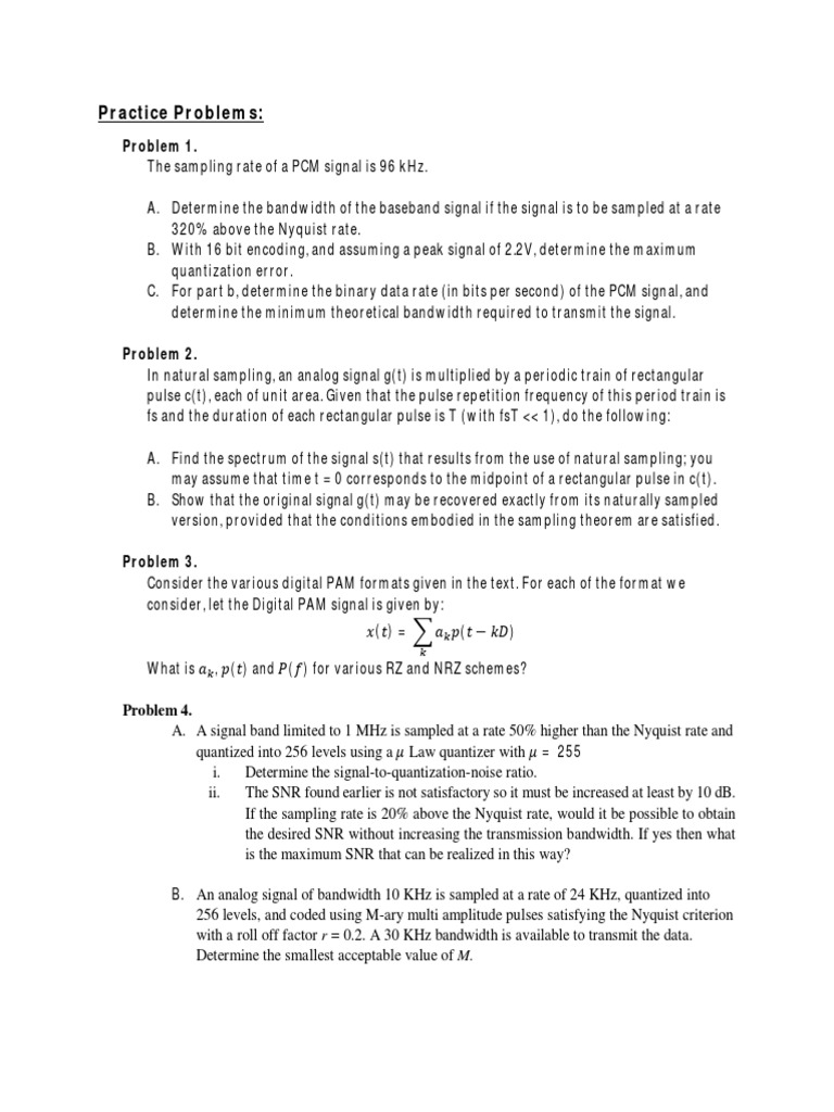 Practice Problems | PDF | Sampling (Signal Processing) | Bandwidth (Signal Processing)