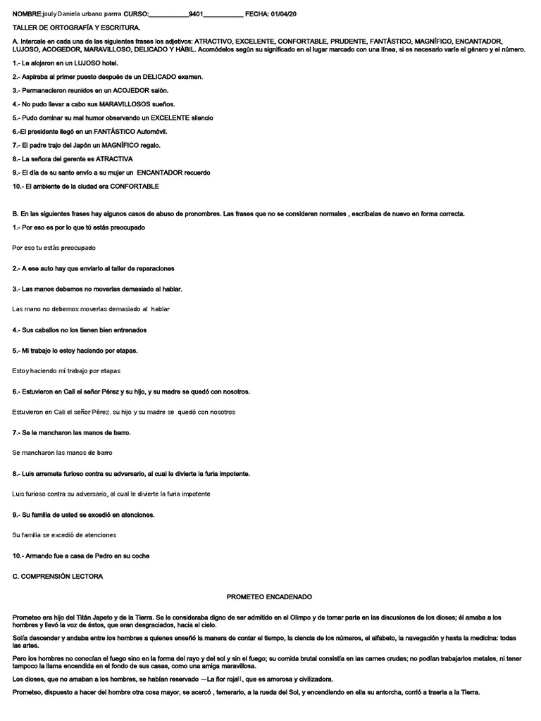 Taller de Ortografía y Escritura | PDF | Prometeo | Perros