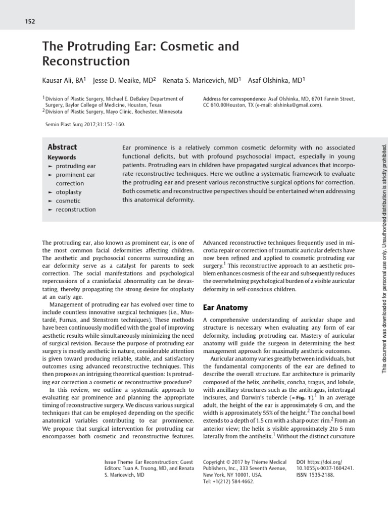 The Protruding Ear - Cosmetic and Reconstruction | PDF | Medical ...