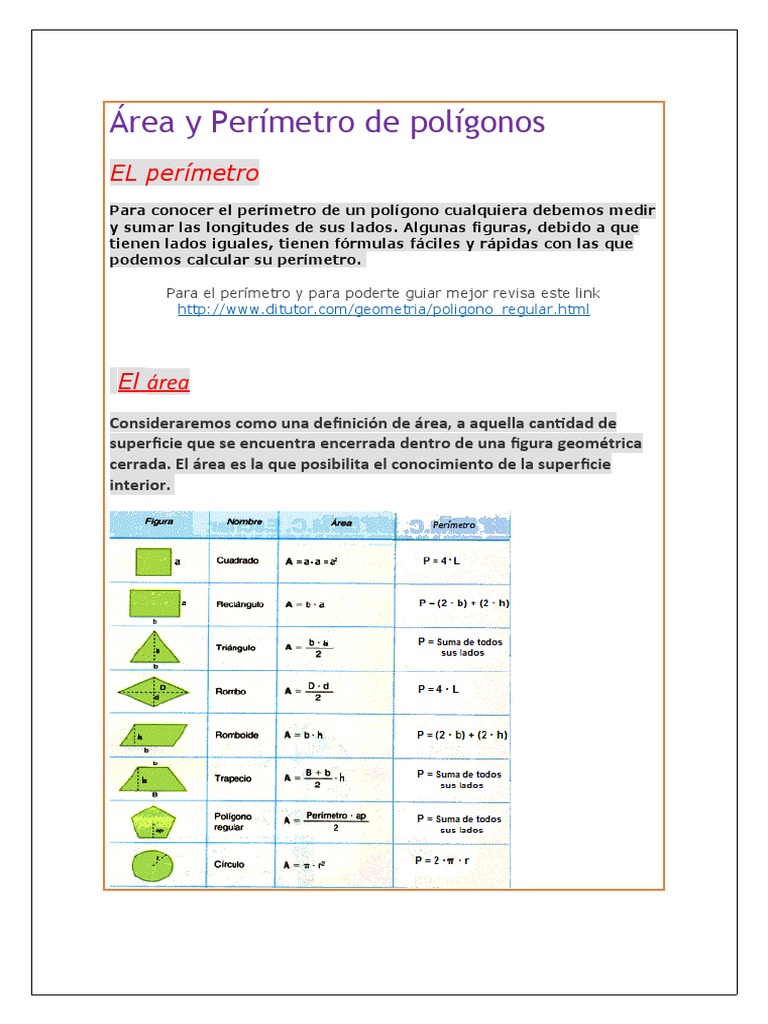 Área y Perímetro de polígonos | PDF
