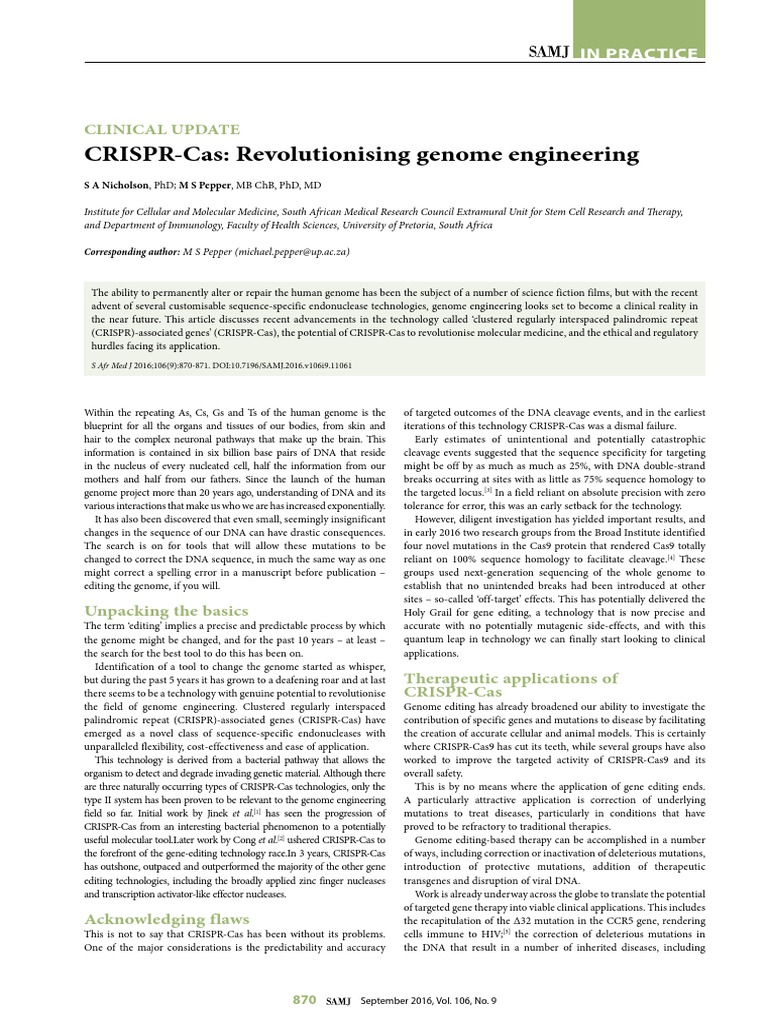 CRISPR-Cas9 Revolutionising Genome Engineering | PDF | Crispr | Mutation