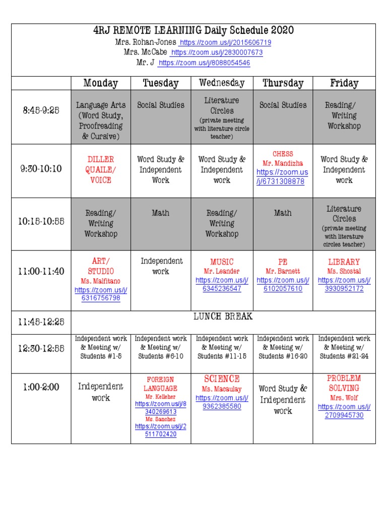 4RJ REMOTE LEARNING Schedule | PDF
