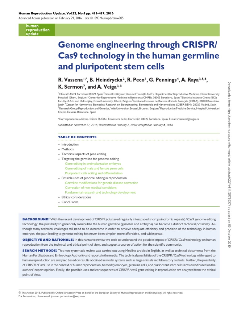 1 Genome Engineering Through CRISPR Technology in The Human Germ Line ...