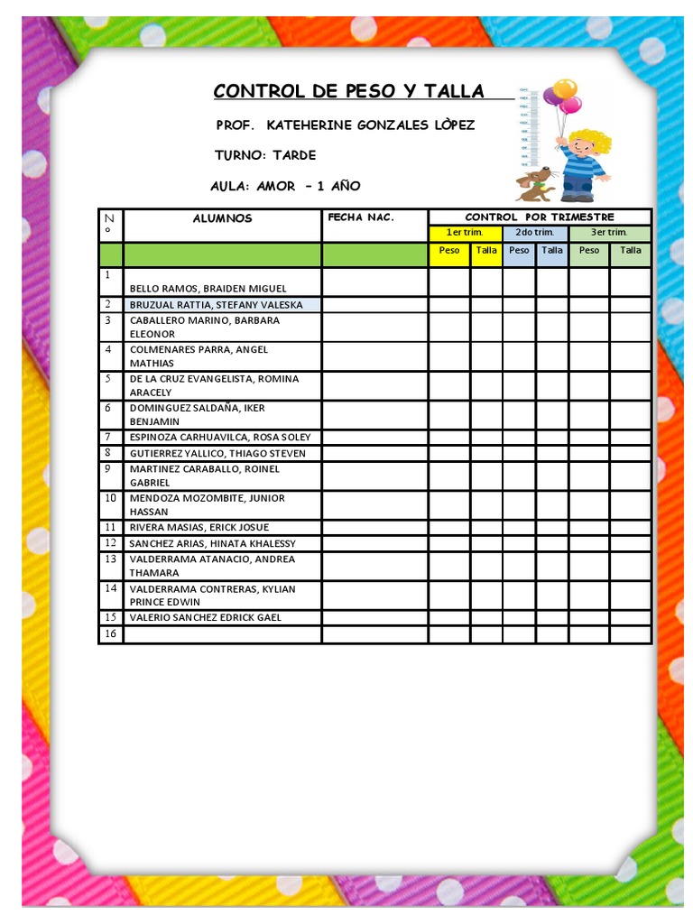 Control de Peso y Talla en Niños | PDF