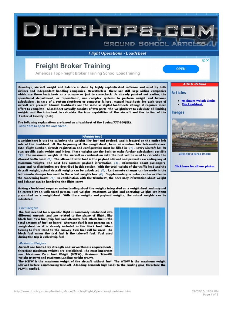Weight and Balance / Loadsheet | PDF | Aviation | Aircraft