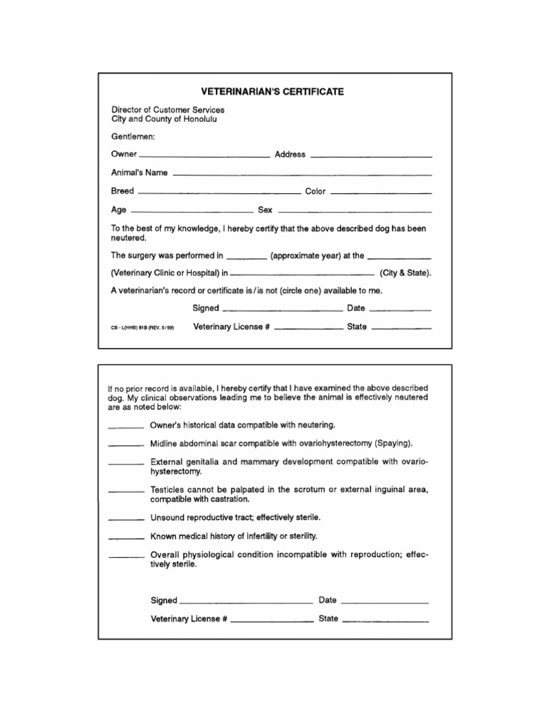 Veterinary Certificate Form CS-L SS 81B | PDF