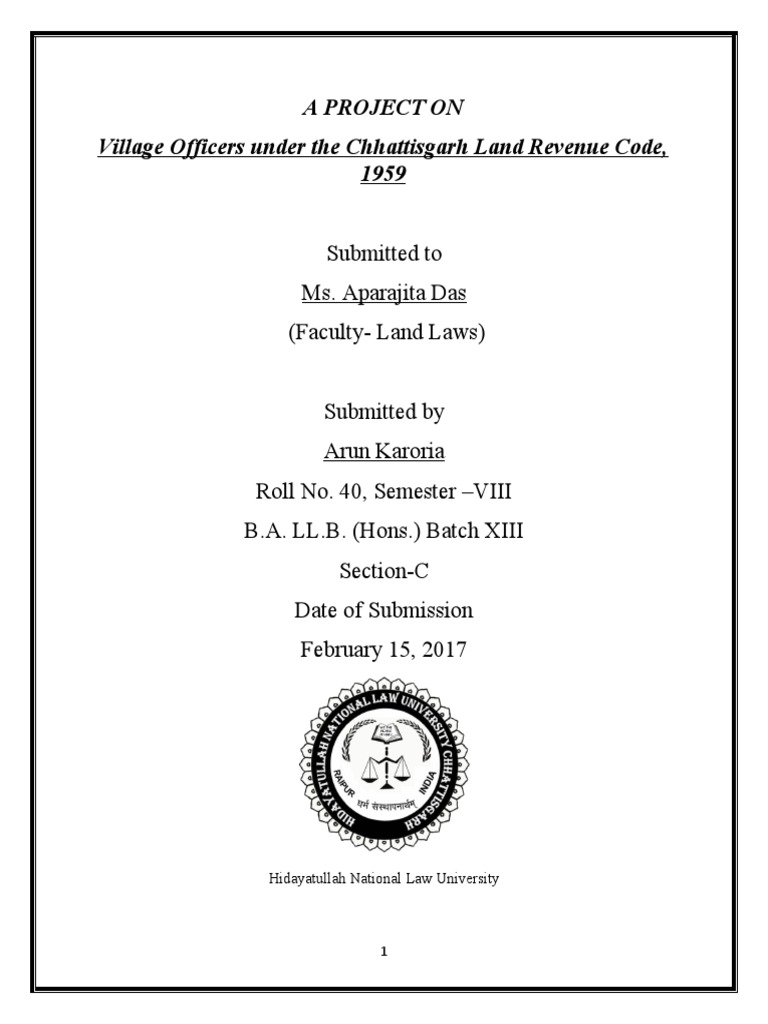 A Project On Village Officers Under The Chhattisgarh Land Revenue Code ...