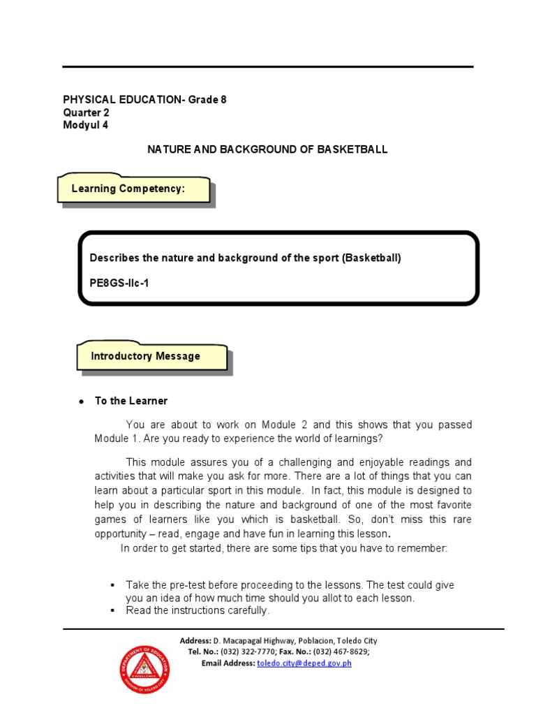 Physical Education-Grade 8 Quarter 2 Modyul 4 Nature and Background of ...