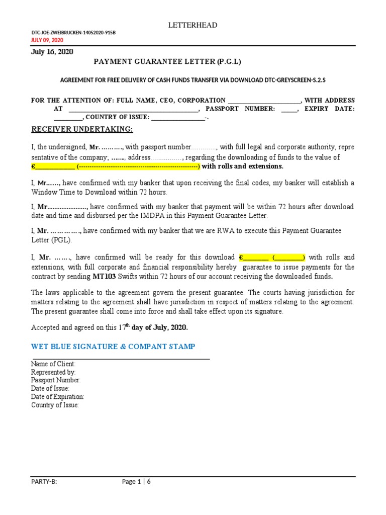 July 16, 2020 Payment Guarantee Letter (P.G.L) | PDF | Banks | Guarantee