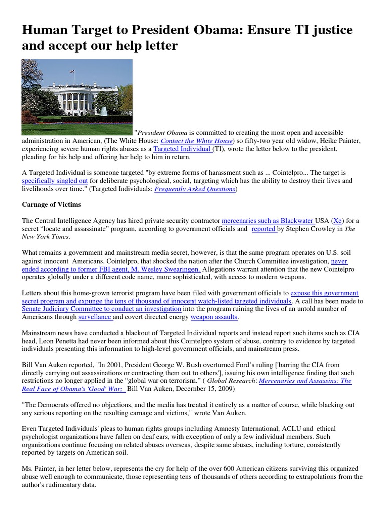 Ti Human Target To President Obama Ensure Ti Justice and Accept Our ...