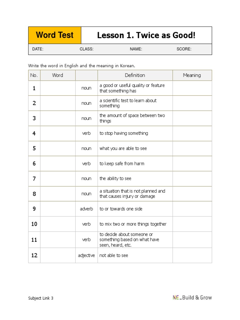 Subject Link 3 wordtest - 혼합형 (Hard) - PDF | PDF | Verb | Noun