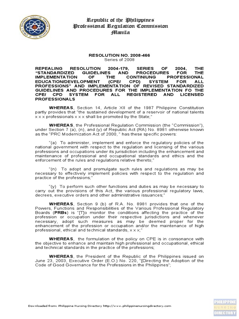 PRC Resolution No 2008 466 Series of 2008 PDF | PDF | Professional ...
