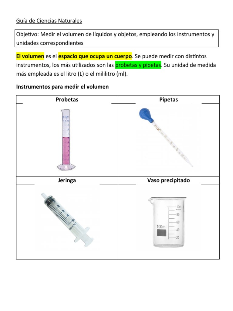 Guía de Ciencias Medir Volumen | Descargar gratis PDF | Volumen | Litro