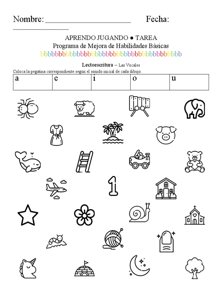 Tarea Aprendo Jugando - Lectoescritura - Las Vocales | PDF