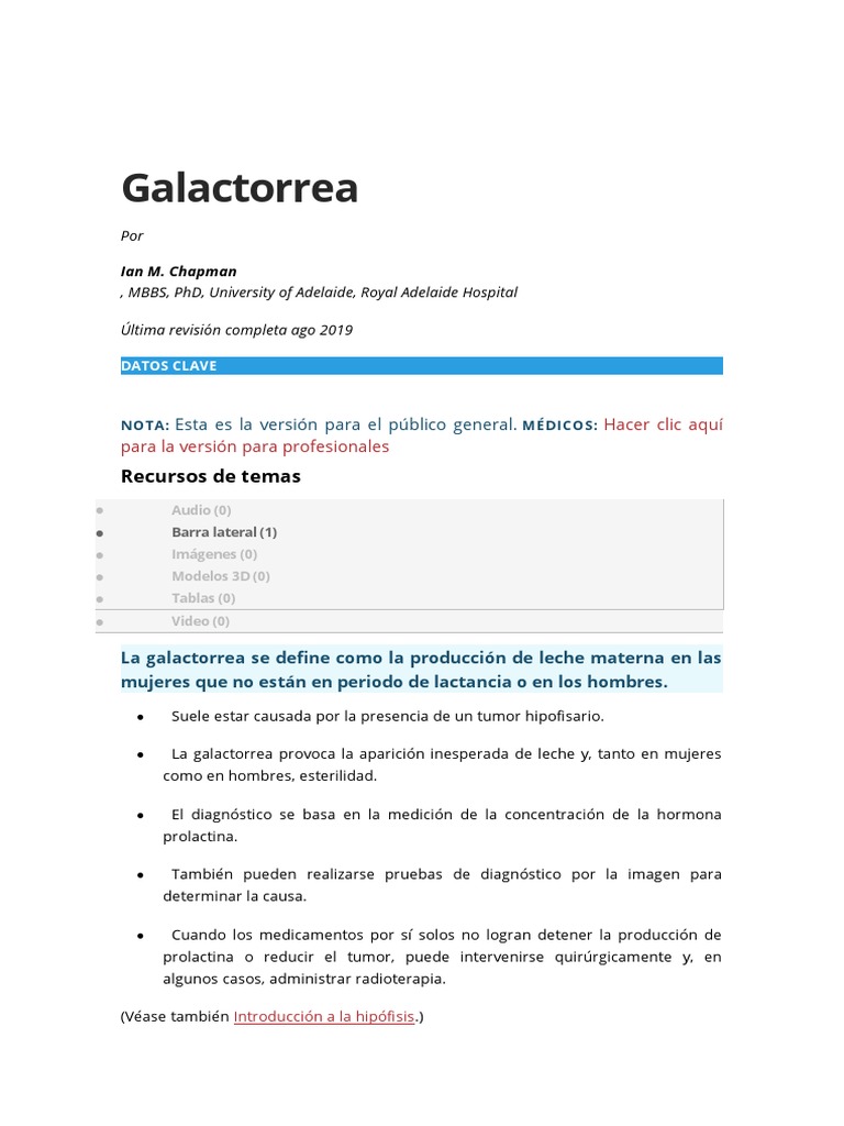 Galactorrea | PDF | Glándula pituitaria | Osteoporosis