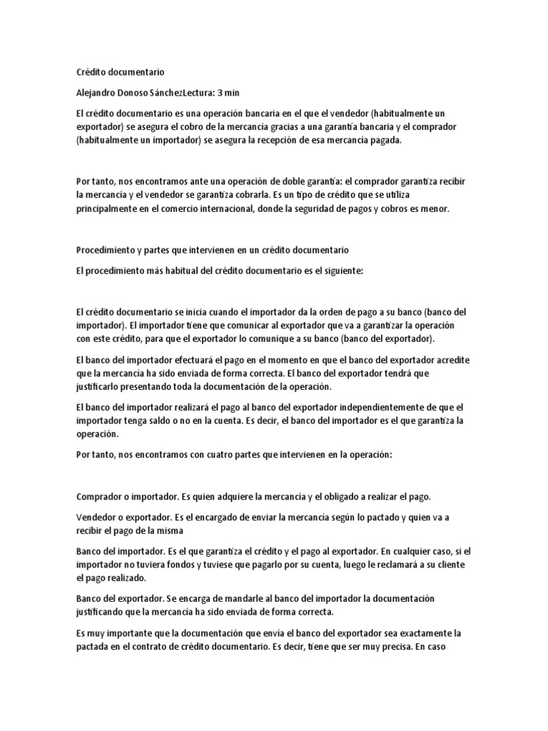 Crédito Documentario en Comercio Internacional | PDF | Carta de crédito ...