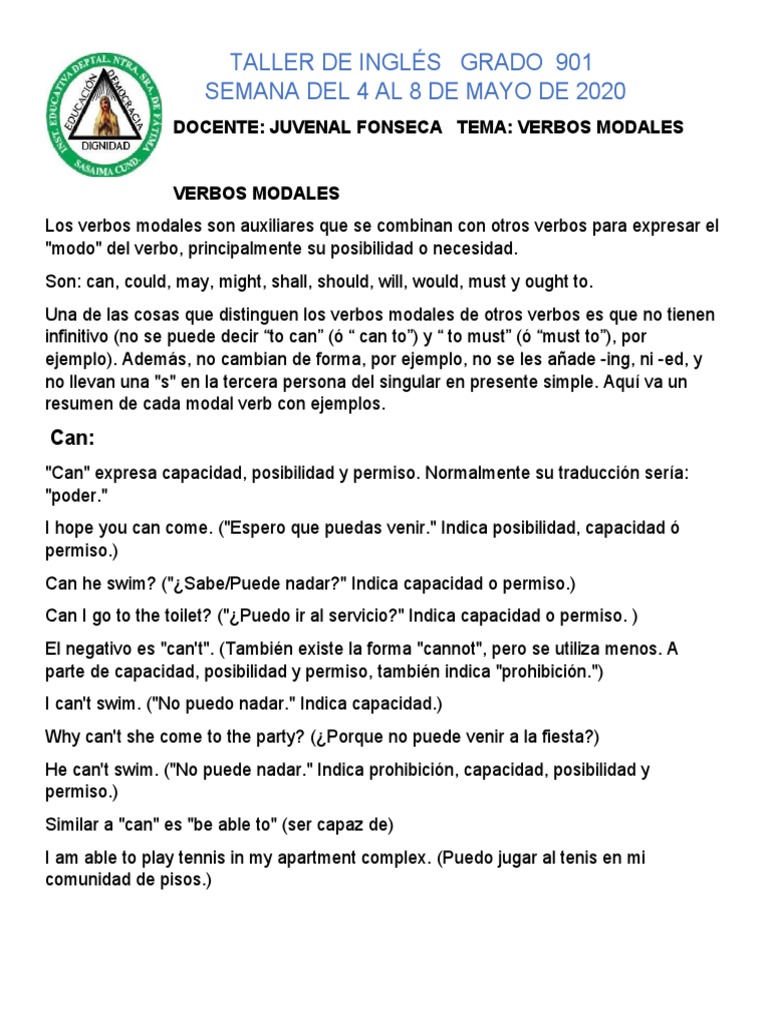 TALLER DE INGLÉS 901 Semana Del 4 Al 8 de Mayo | PDF | Lingüística | Gramática