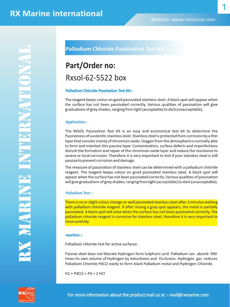 Palladium Chloride Passivation Test Kit PDF | Download Free PDF ...