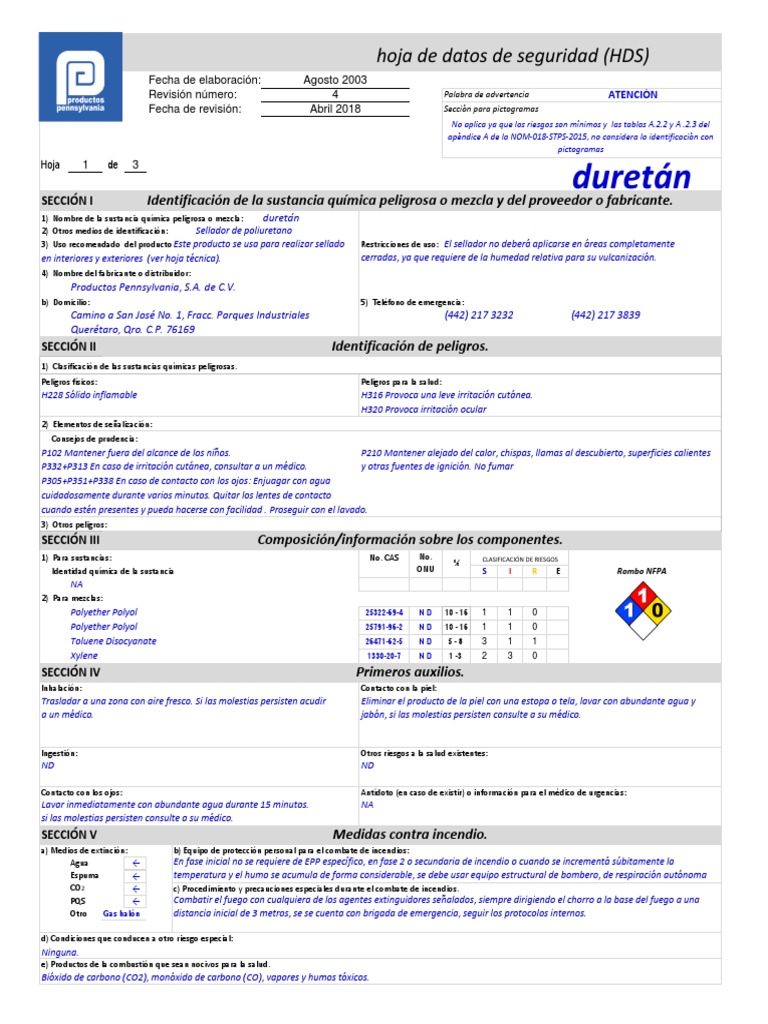 Duretán HDS | PDF | Combustión | El plastico