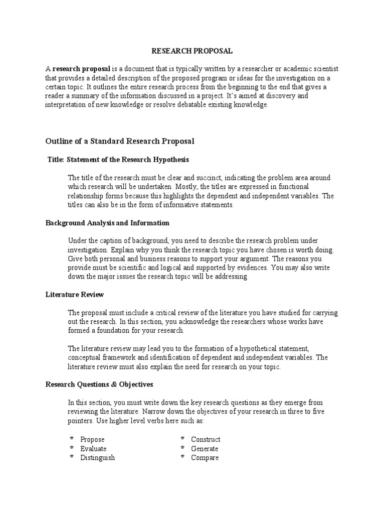 Outline of A Standard Research Proposal | PDF | Hypothesis | Justification