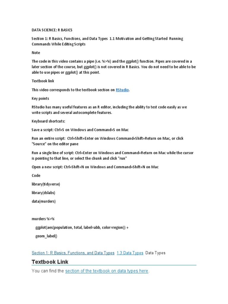 Data Science R Basics | PDF | Array Data Structure | Function (Mathematics)