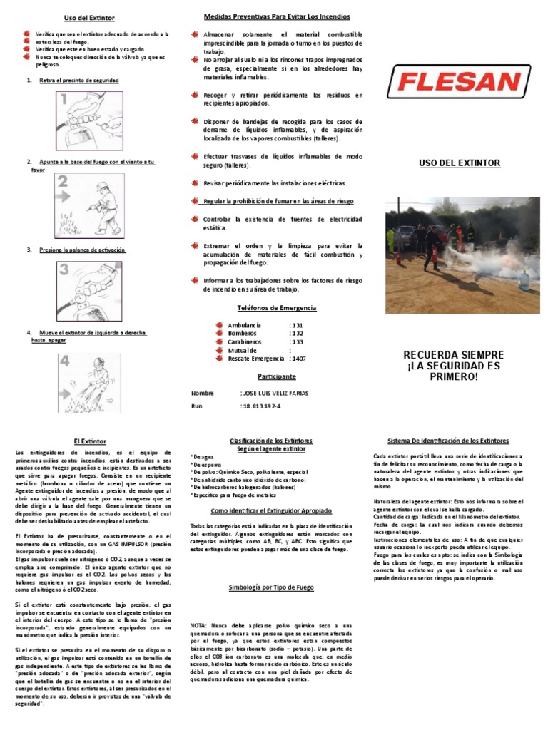 Triptico Uso y Manejo Del Extintor | PDF | Ciencias fisicas | Productos quimicos