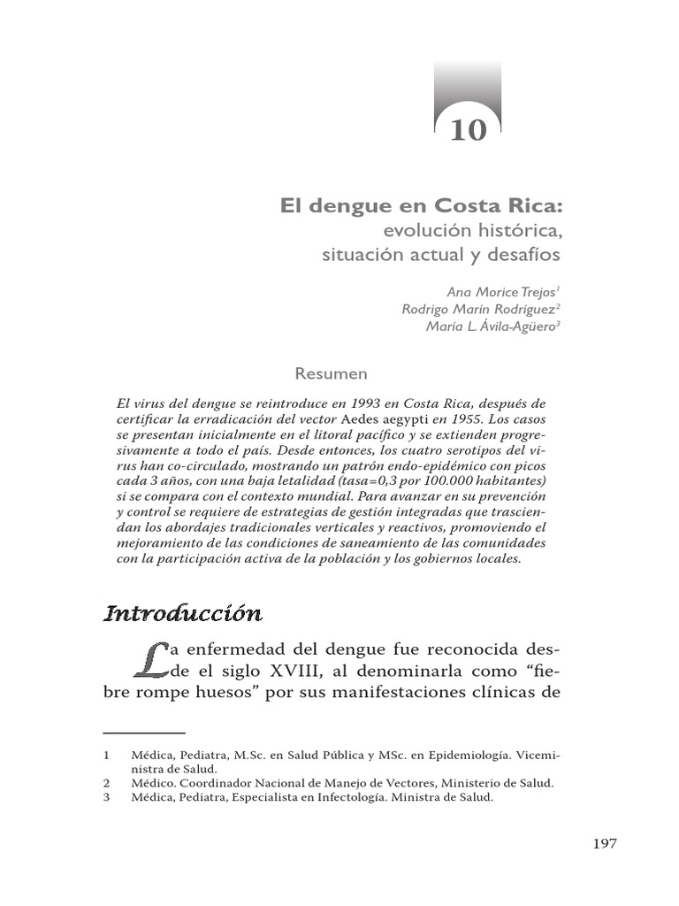 El dengue en Costa Rica. Evolución histórica, situación actual y ...