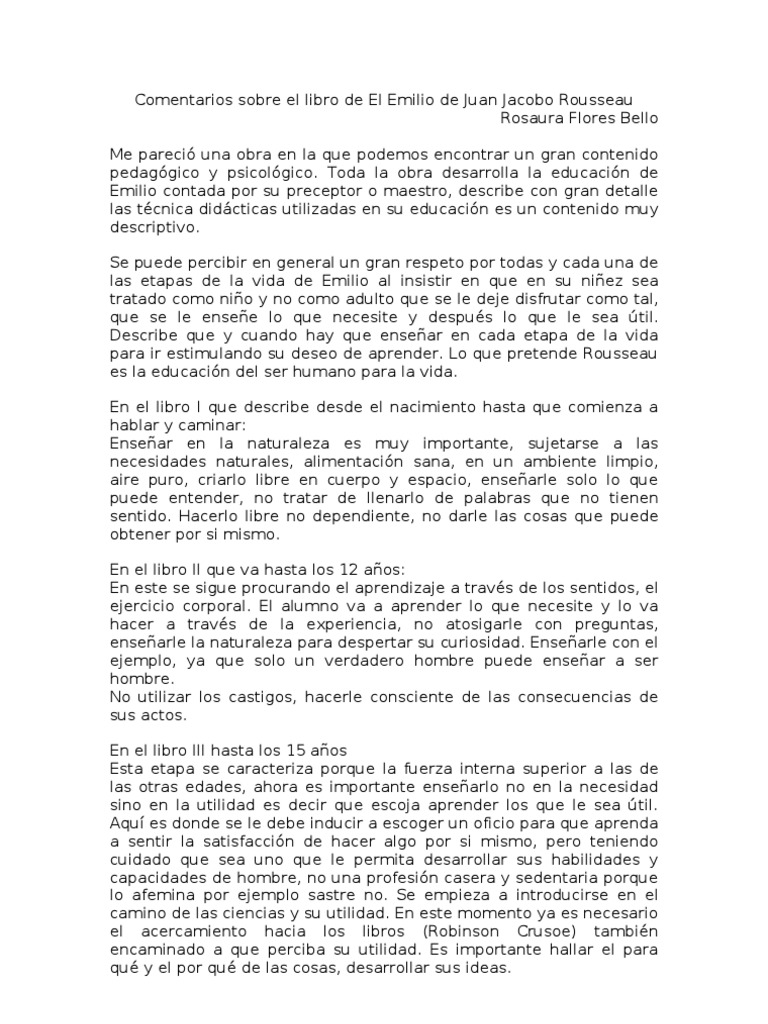 Análisis de "El Emilio" de Rousseau | PDF | Emile, o sobre educación ...