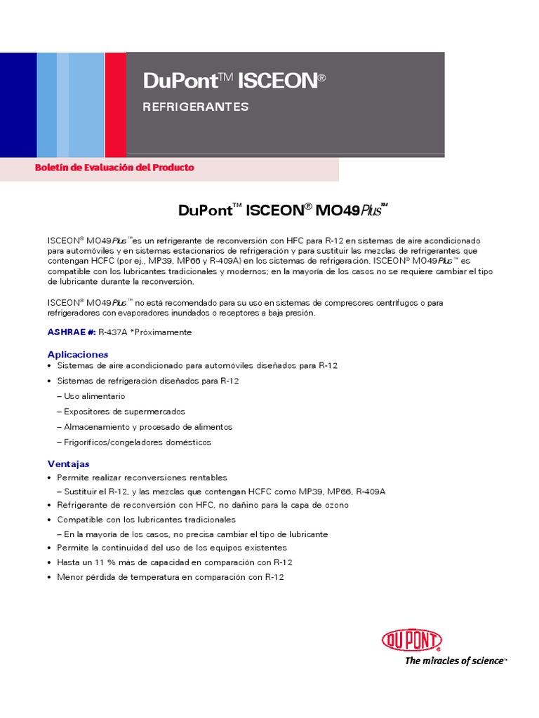 Dupont Isceon Mo49 | PDF | Refrigeración | Aire acondicionado