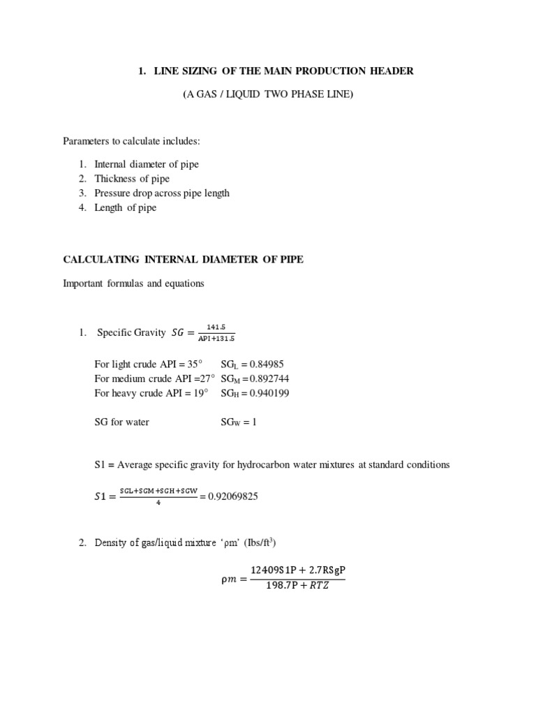 Line Sizing of The Main Production Header (A Gas / Liquid Two Phase ...