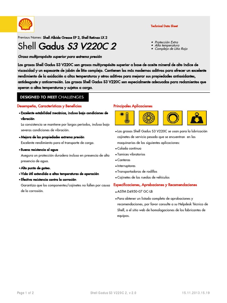 Shell Gadus S3 V220C 2 (Es) TDS | PDF | Lubricante | Sustancias químicas