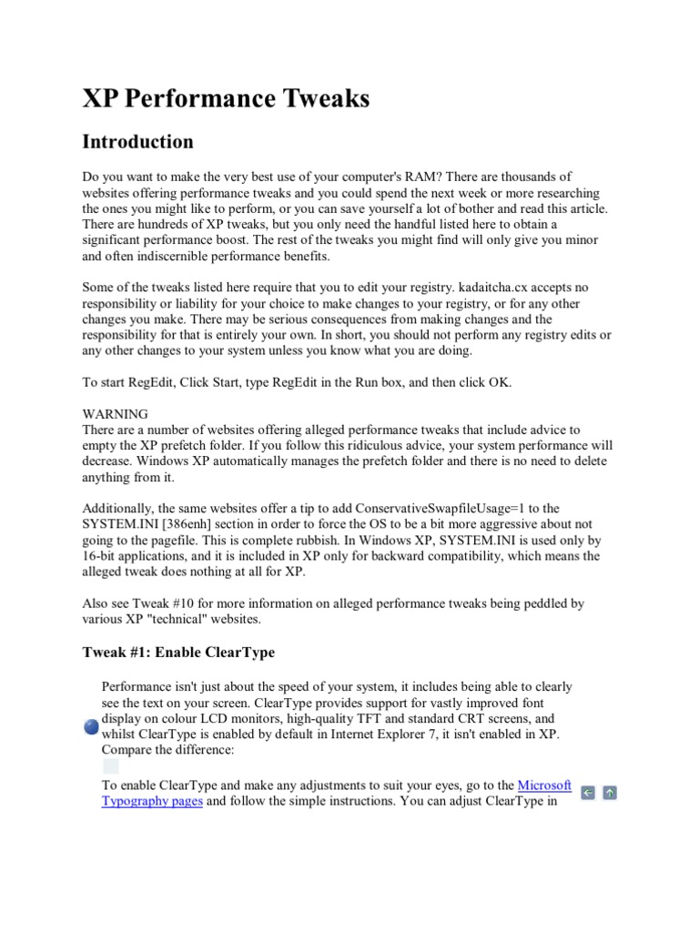 XP Tweaks | PDF | Windows Registry | Random Access Memory