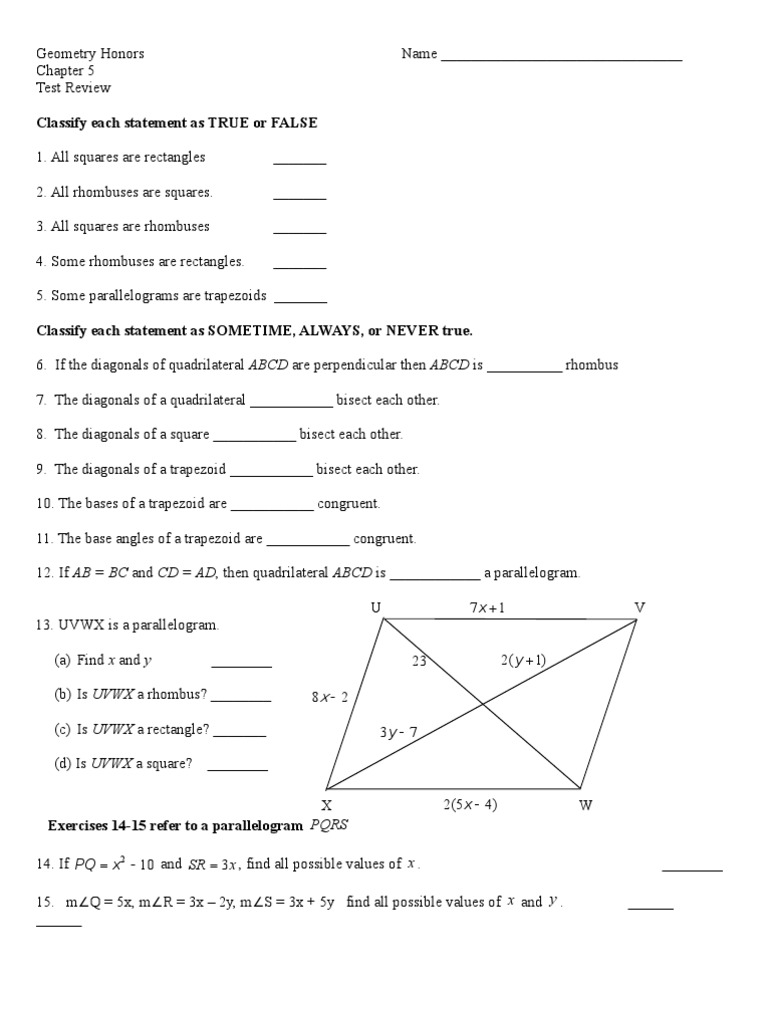 GH CH 5 Test Review | PDF | Rectangle | Euclidean Geometry