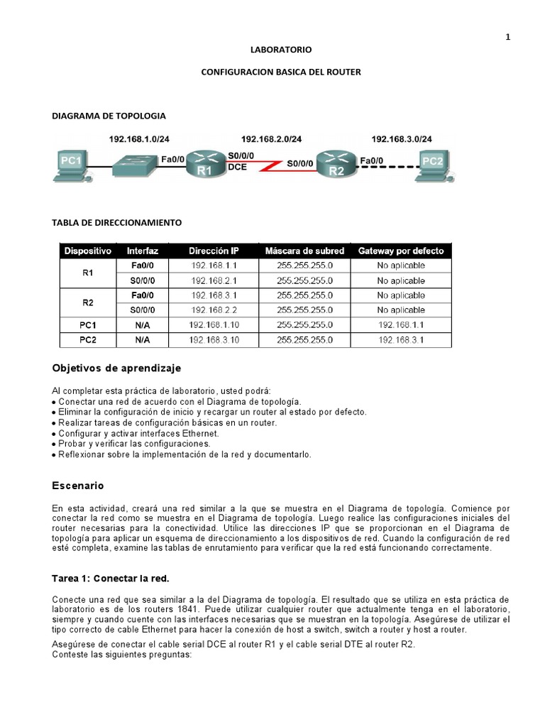 LAB Configuracion Basica Router | PDF | Enrutador (Computación) | Conmutador de red
