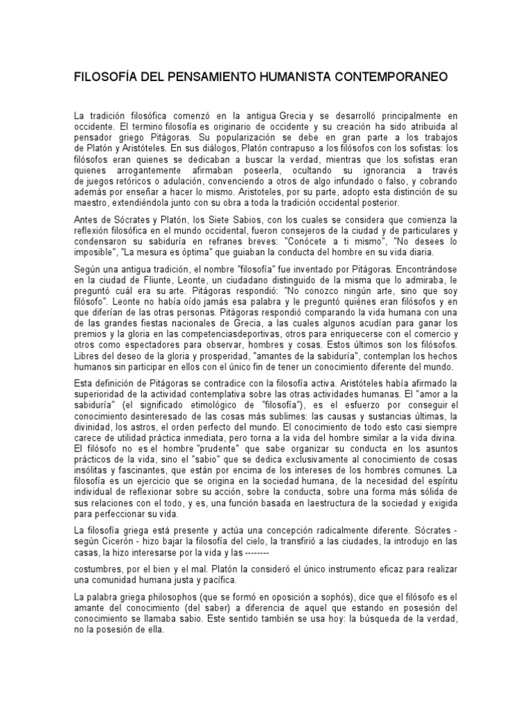 Filosofía Del Pensamiento Humanista Contemporaneo | PDF | Immanuel Kant ...