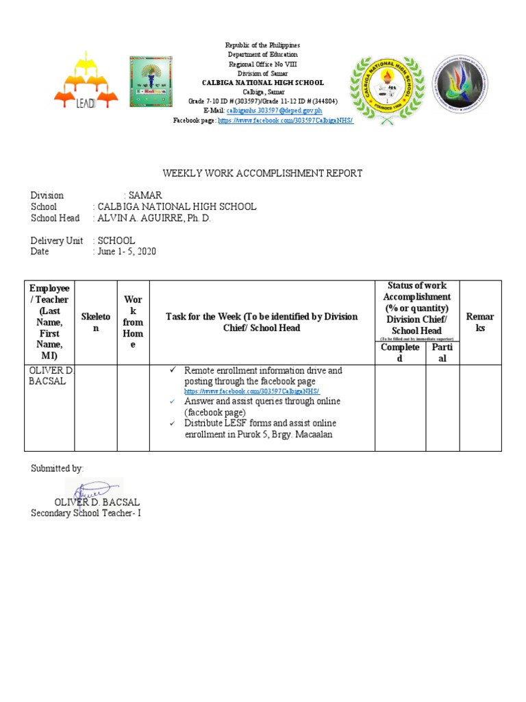 Weekly Accomplishment Report | PDF | Schools | Business