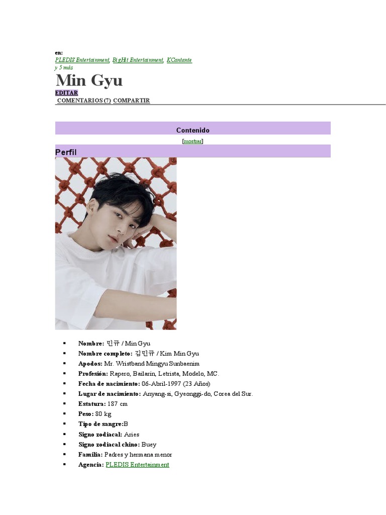 Kim Mingyu | PDF | Entretenimiento (general)