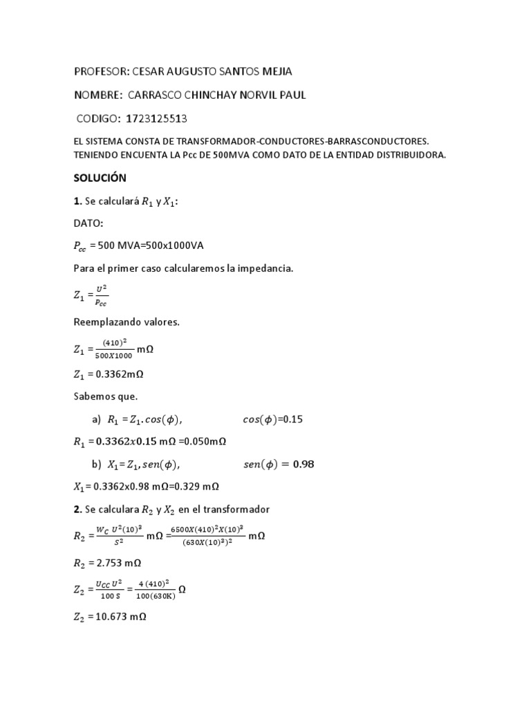 CALCULO DEL Icc PDF | PDF | Ingenieria Eléctrica | Cantidades fisicas