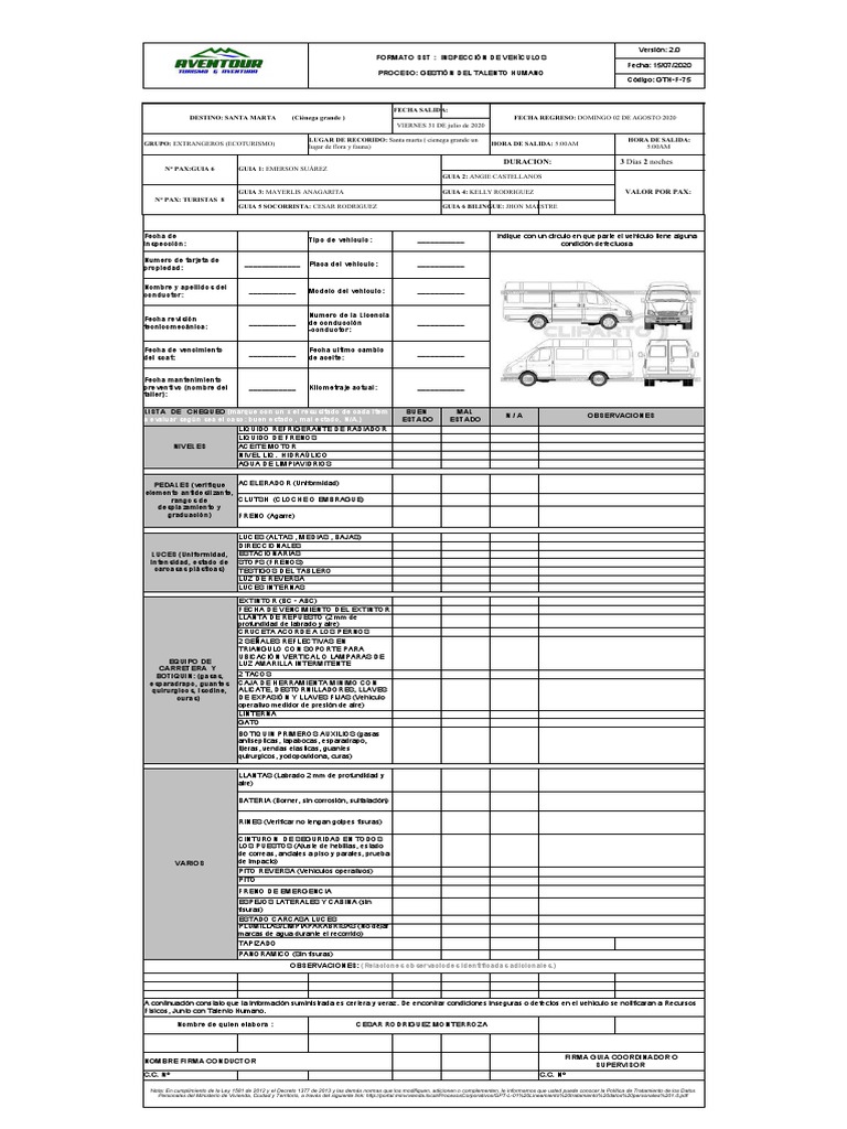 Formato Inspeccion de Vehiculo Minivans Cakme | PDF | Tecnologías ... Formato Inspeccion de Vehiculo Minivans Cakme | PDF | Tecnologías ...