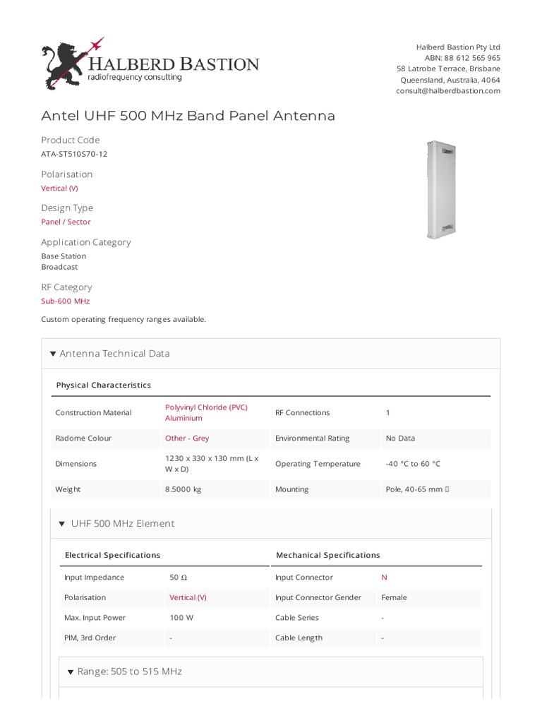 Antel UHF 500 MHZ Band Panel Antenna | PDF | Antenna (Radio) | Radio ...